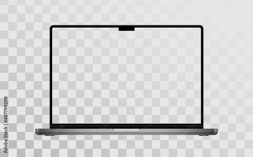 Laptop with blank screen grey color isolated on transparent background ...