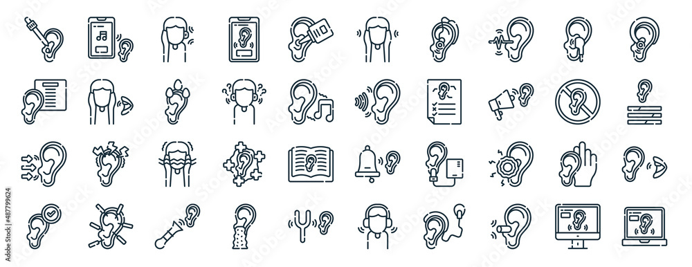 set of 40 outline web auditory icons such as ear, ear, ear, auditory ...