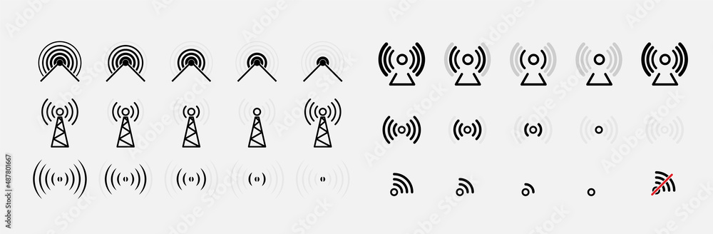 Vector set of radio tower symbols. Antenna icon set. Vector black ...