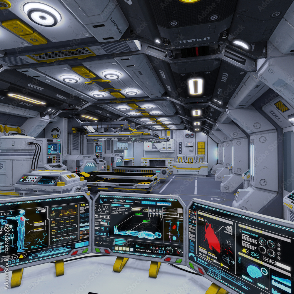 3D-illustration of a futuristic hospital in a starship Stock ...