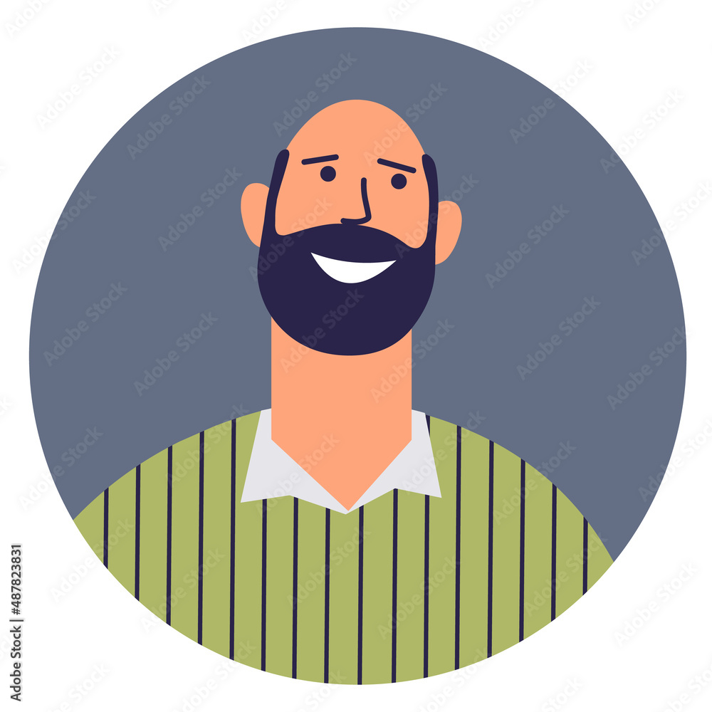 Icon of man with beard in flat style isolated on white background ...