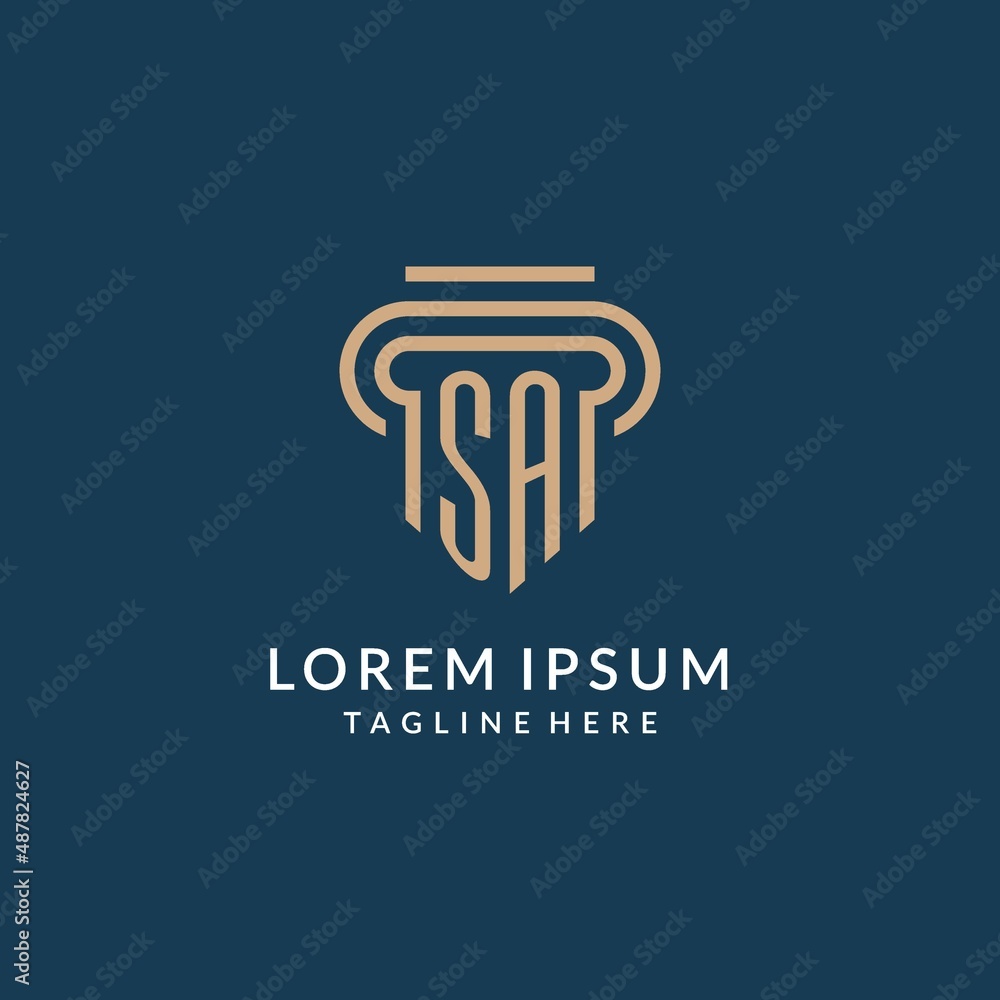 Initial SA pillar logo style, luxury modern lawyer legal law firm logo ...