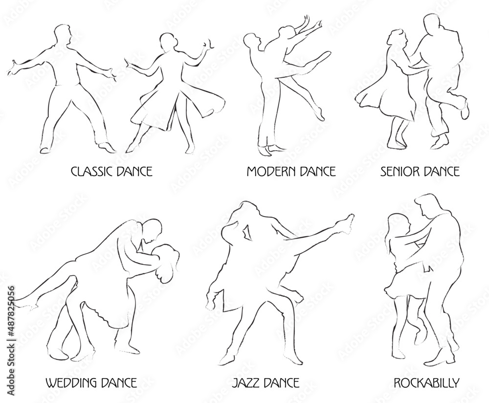 dancing styles, school of dance, people boogie, swinging symbols ...