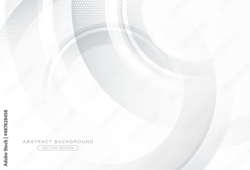 Abstract white and grey gradient circle background with halftone dots ...