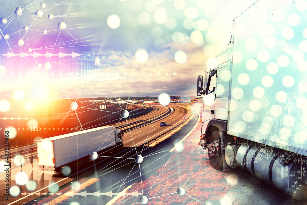 Fondo de diseño abstracto Camiones y transporte. Carretera y entrega ...