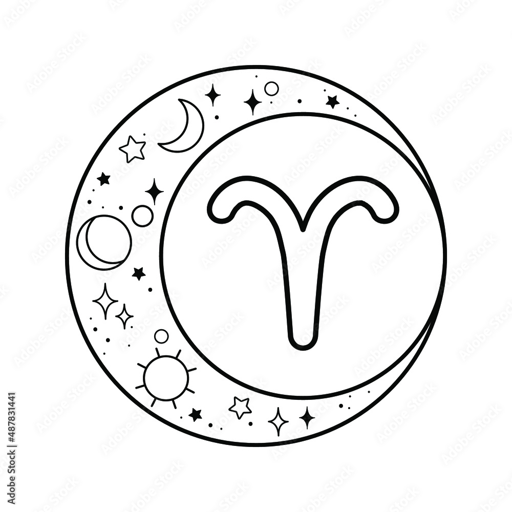 Aries zodiac sign. Black and white vector illustration. Stock Vector | Adobe Stock