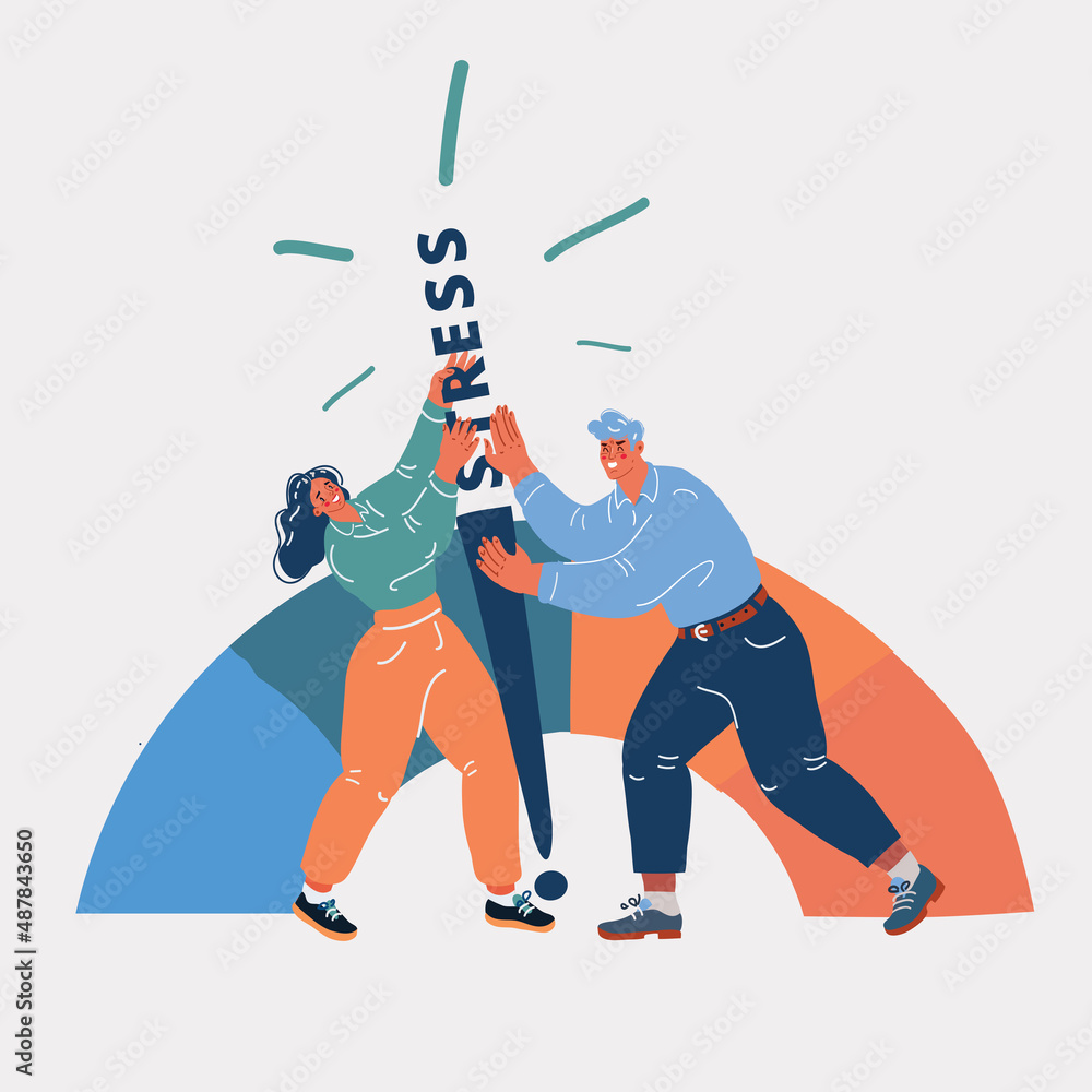 Vector illustration of support concept. Man and woman trying to move ...