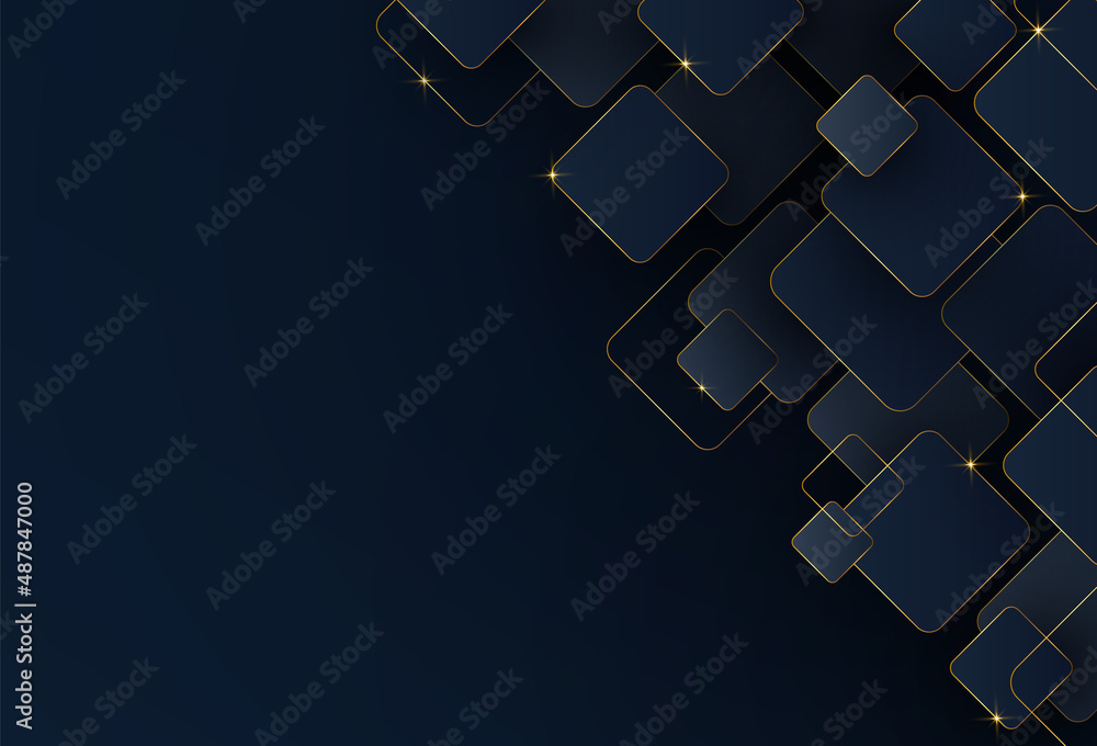 Abstract luxury dark blue square shapes pattern background with glitter ...