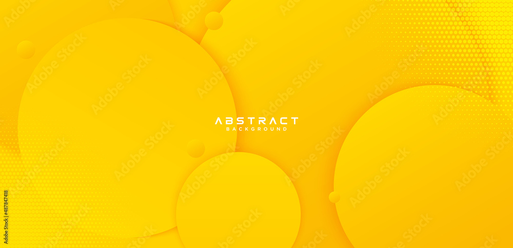 Abstract bright yellow circles geometric shape background with halftone ...