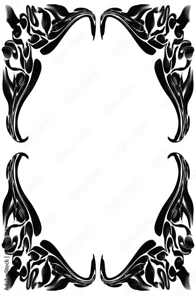 Black Floral,frame border, on a white background, hand drawn, for the ...