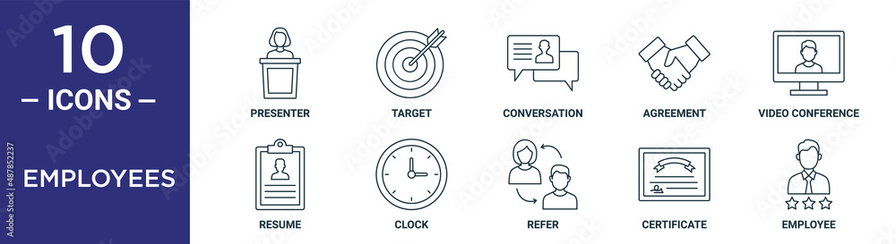 employees outline icon set includes thin line presenter, conversation ...