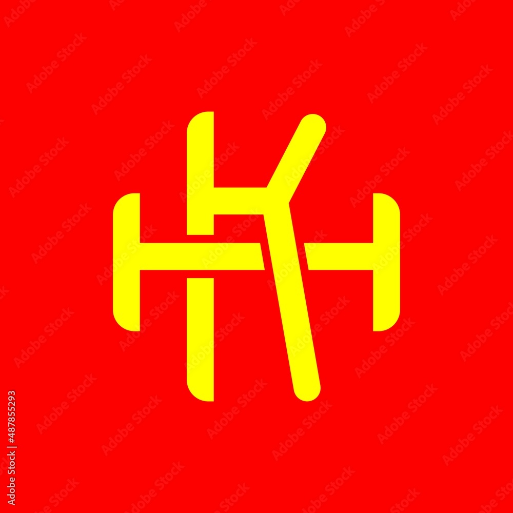 HK, KH, monogram logo overlapping, golden yellow color on a red ...