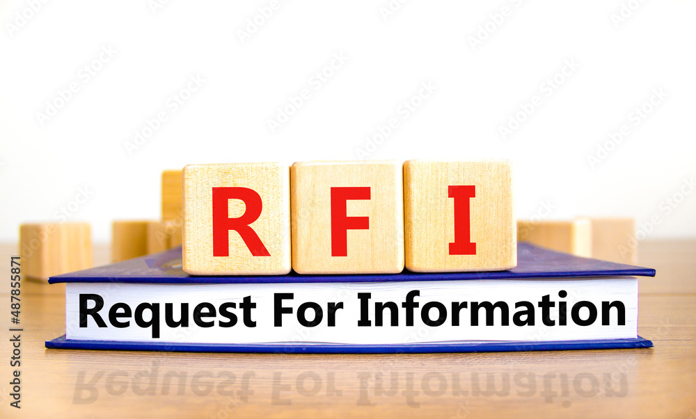 RFI request for information symbol. Concept words RFI request for information on wooden cubes on ...