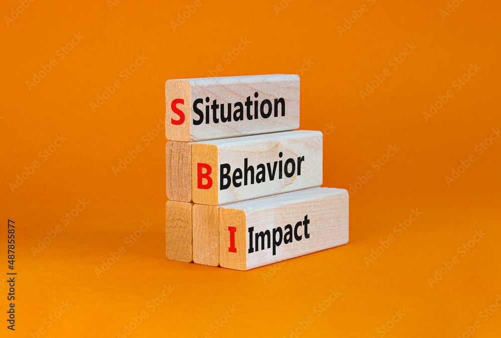 SBI situation behavior impact symbol. Concept words SBI situation ...