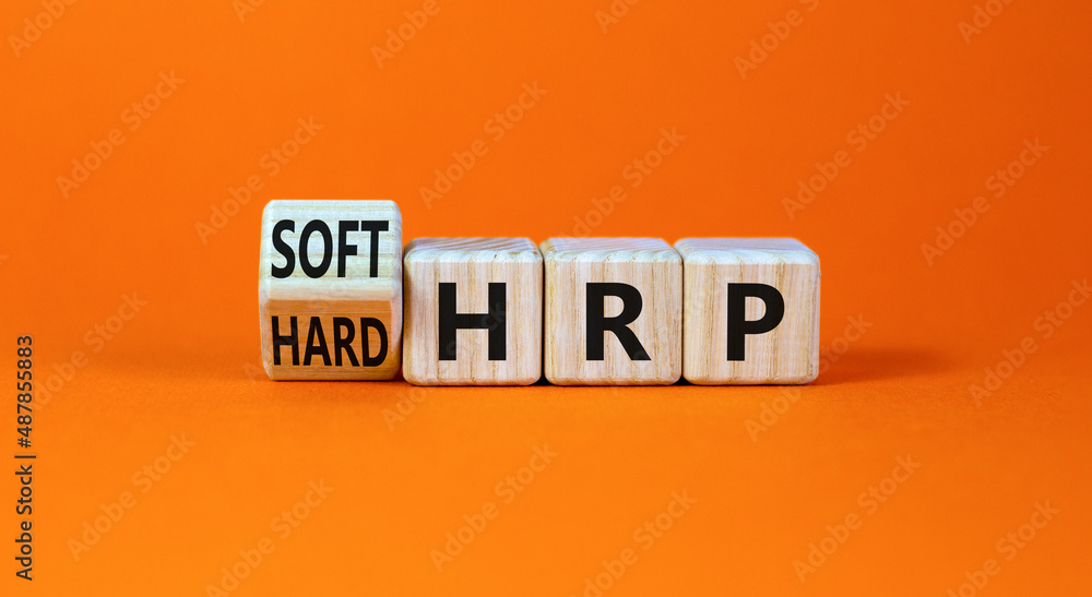 HRP, human resource planning symbol. Turned wooden cubes and changed ...