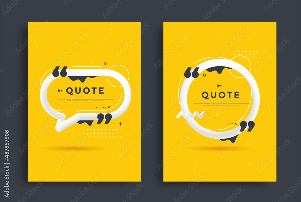 Quotes poster design set. 3d blend speech bubble on yellow background ...