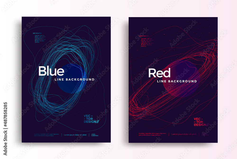 Poster with Rounded red and blue lines shapes. Minimal dynamic covers ...
