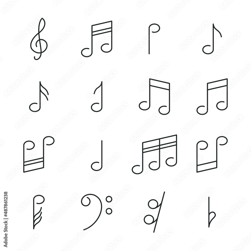 Musical notes icons set. Music, song, melody. Line with editable stroke ...