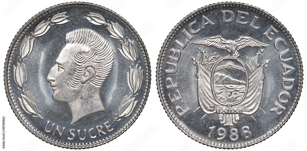 Foto de Ecuador Ecuadoran coin 1 one sucre 1988, head of Sucre left ...
