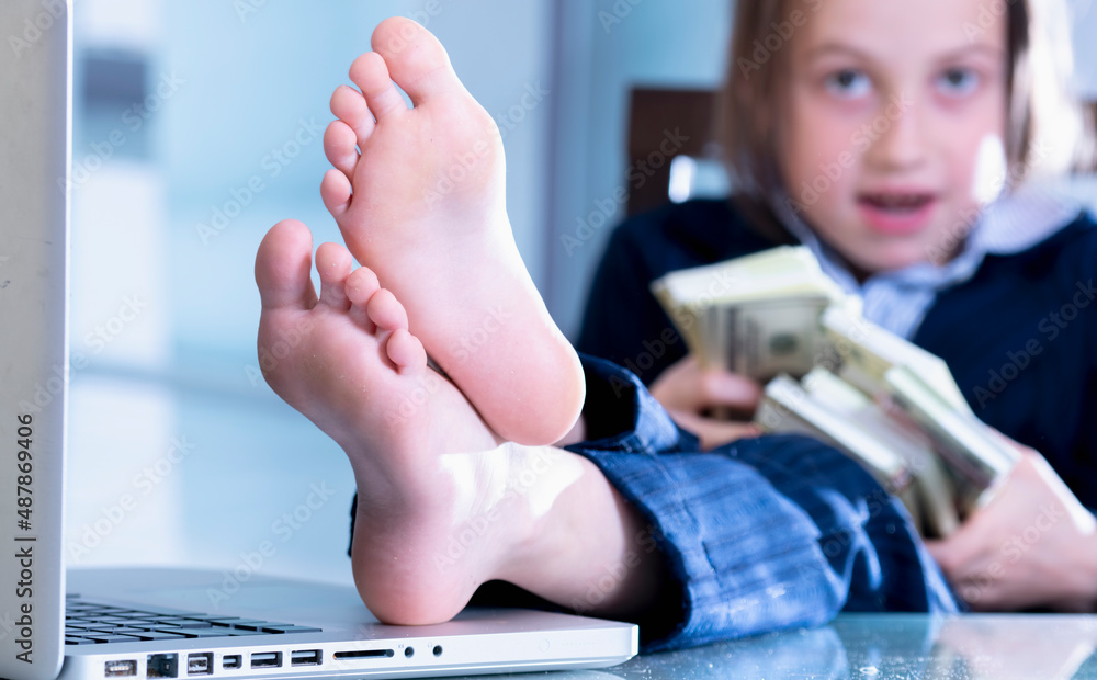 Money As The Best Motivator Young Beautiful Business Girl Put Her Bare
