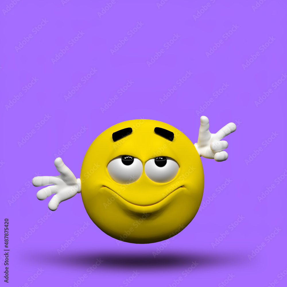 Emoticon looking up, purple background. 3D rendering Stock Illustration ...