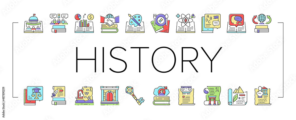 History Learn Educational Lesson Icons Set Vector . Stock Vector ...