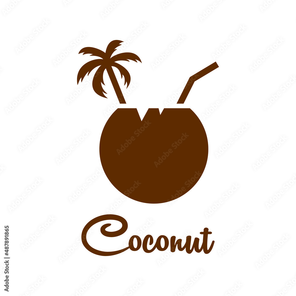 Beach bar. Logo bebida de agua de coco. Banner con texto Coconut con ...