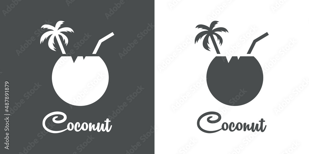 Beach bar. Logo bebida de agua de coco. Banner con texto Coconut con ...