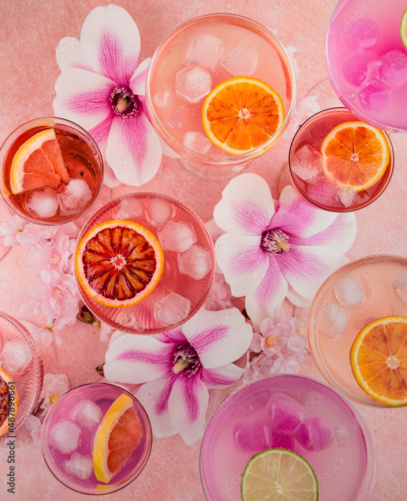 pink cocktails on a table Stock Photo | Adobe Stock
