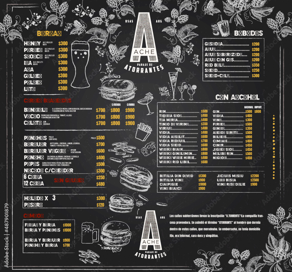 Menu bar cerveceria buffet Stock Vector | Adobe Stock
