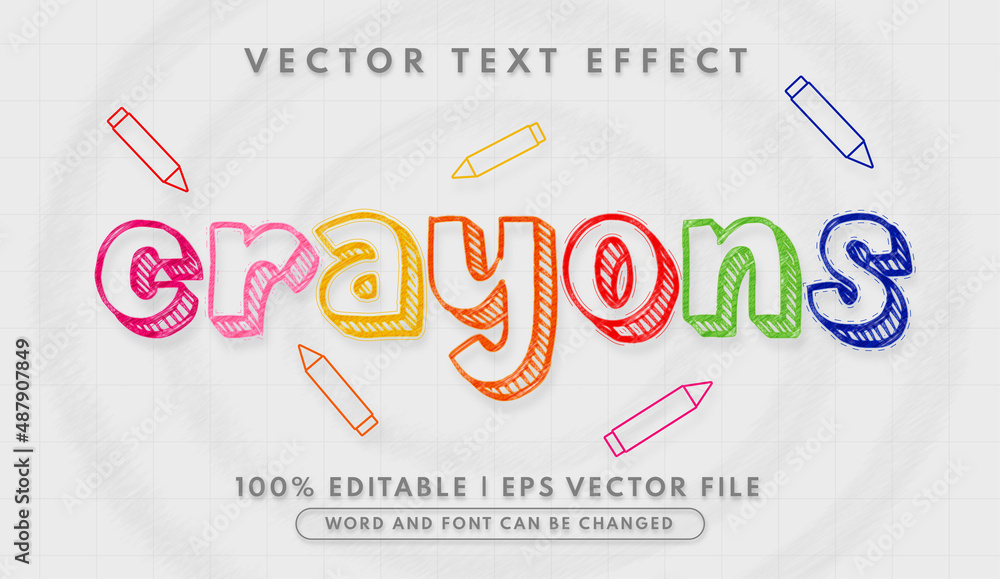 Colorful crayons editable text effect template Stock Vector | Adobe Stock