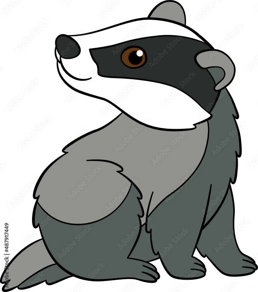 Cartoon wild animals. Little cute baby badger sits and smiles. Stock ...