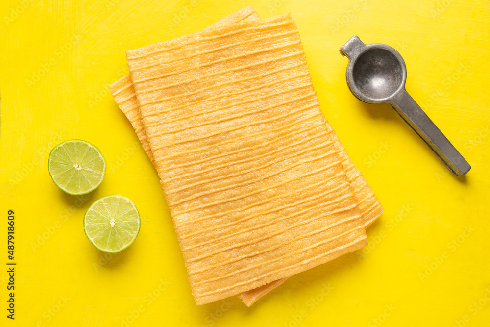 Snack made with wheat flour called chicharron. Mexican food Stock Photo ...