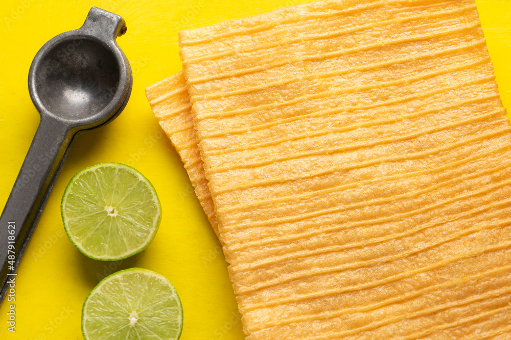 Snack made with wheat flour called chicharron. Mexican food Stock Photo ...
