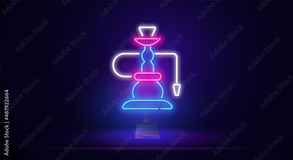 Neon hookah sign. A sparkling hookah sign for the logo of a lounge cafe ...