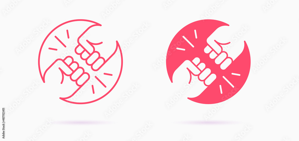 Two fists bumping icon. Brotherhood, conflict, punch logo template ...