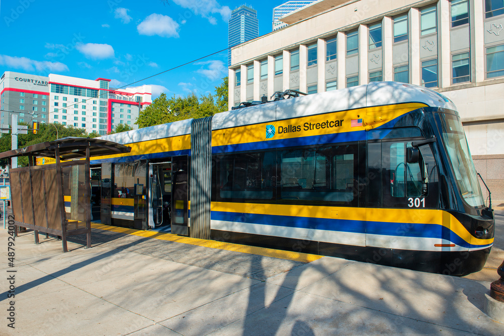 Dallas Streetcar stops at Union Station in downtown Dallas, Texas TX ...