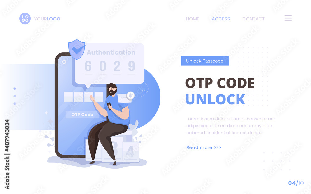OTP code unlock access concept on landing page design Stock Vector ...