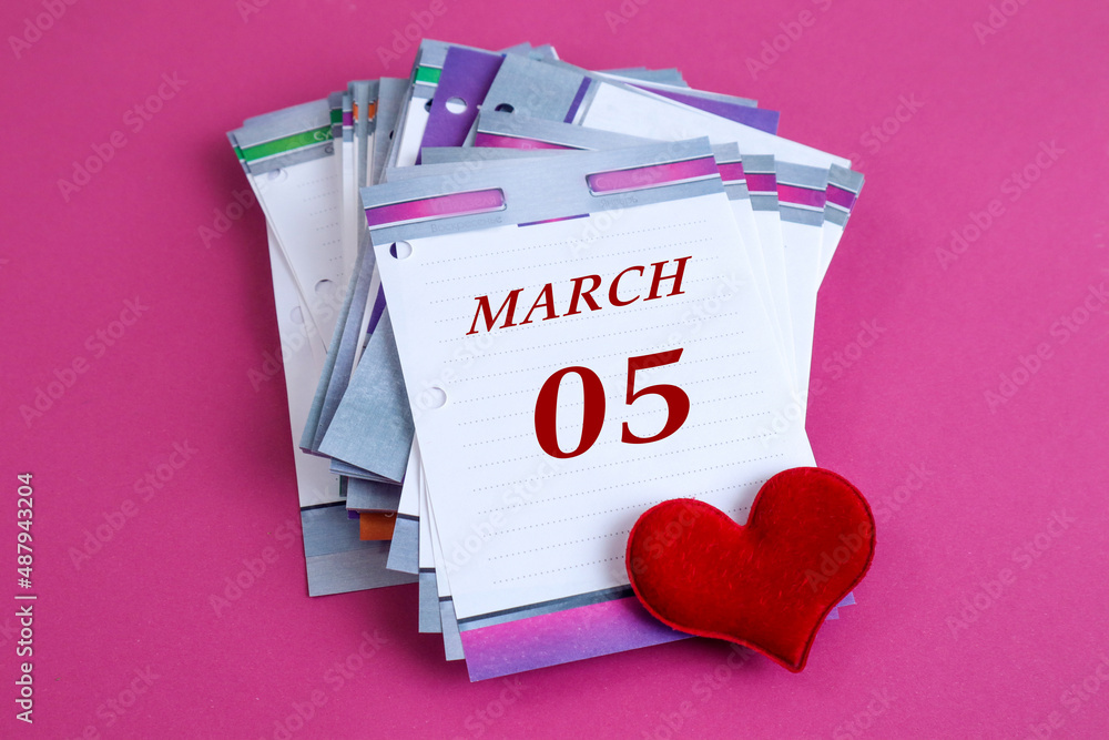 Calendar for March 5: desk calendar with the name of the month of March ...