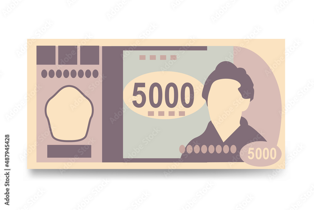 Japan Yen Vector Illustration. Japanese money set bundle banknotes ...