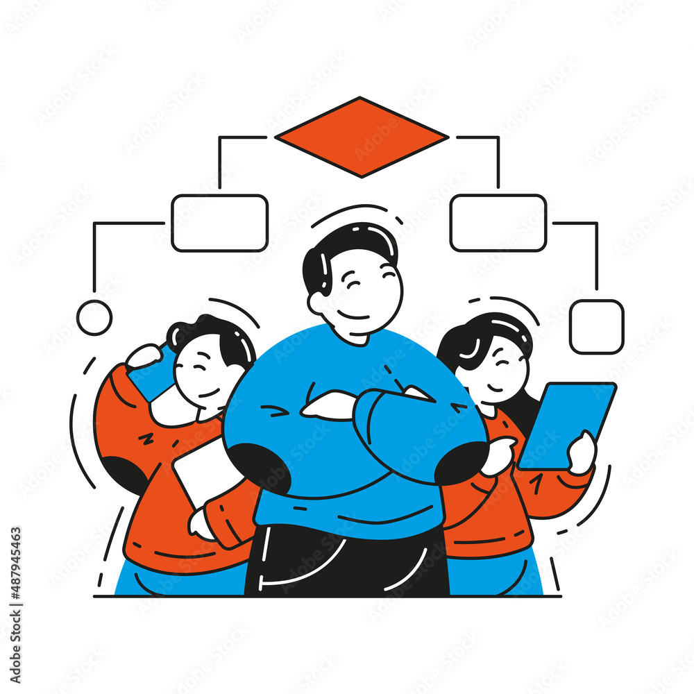 Business hierarchy with male boss and employee vector flat illustration ...
