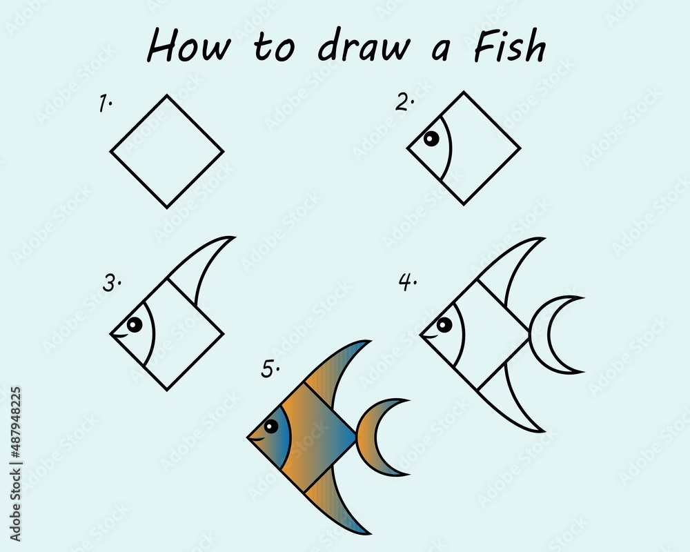 Step by step to draw a Fish. Drawing tutorial a Fish. Drawing lesson ...
