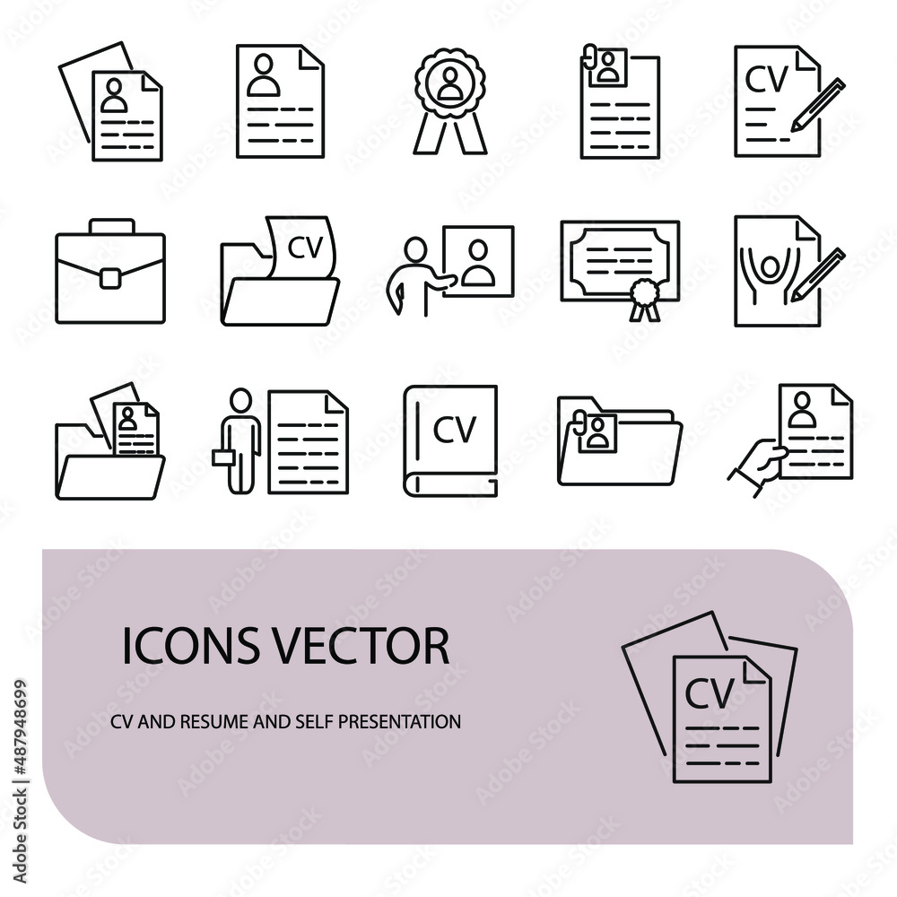 CV and Resume and Self Presentation icons set . CV and Resume and Self ...