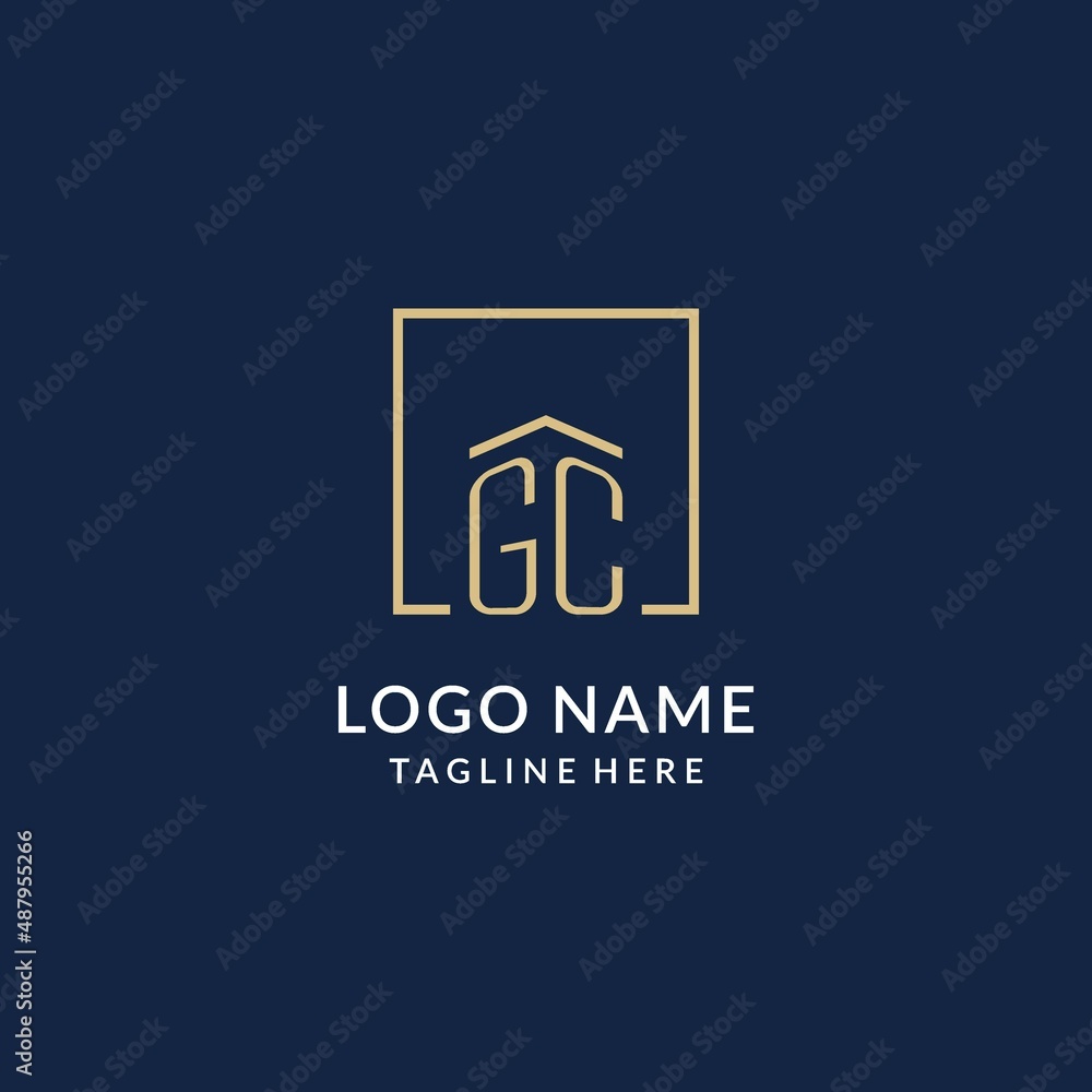 Initial GC square lines logo, modern and luxury real estate logo design ...