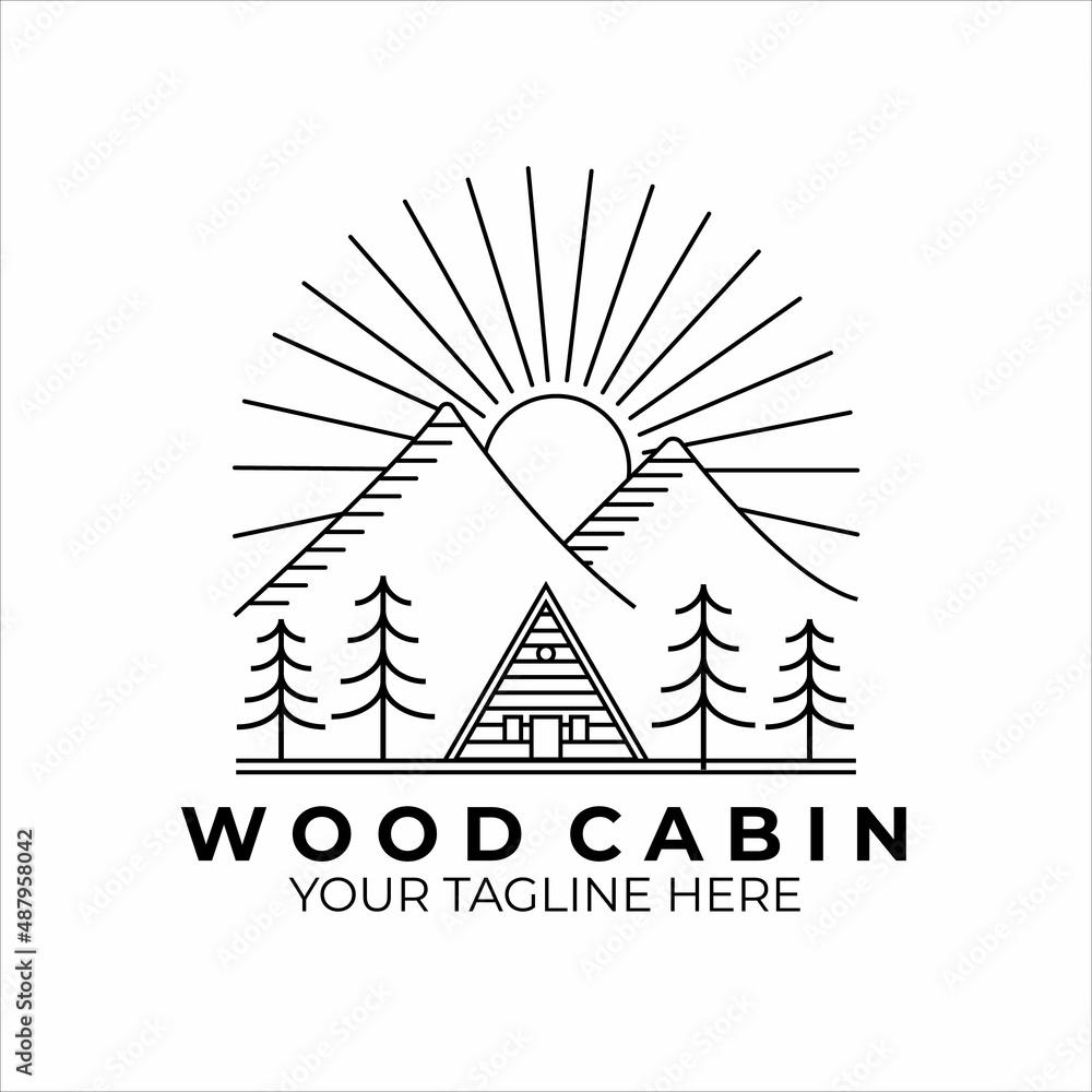wood cabin logo line art minimalist vector illustration simple design ...