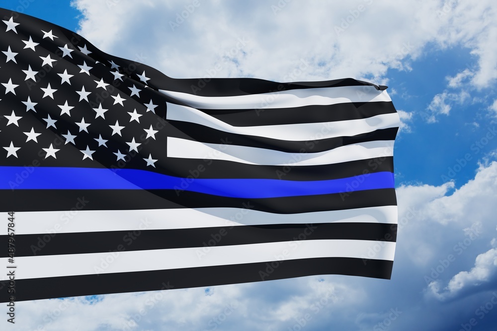 American flag with police support symbol Thin blue line on a background ...