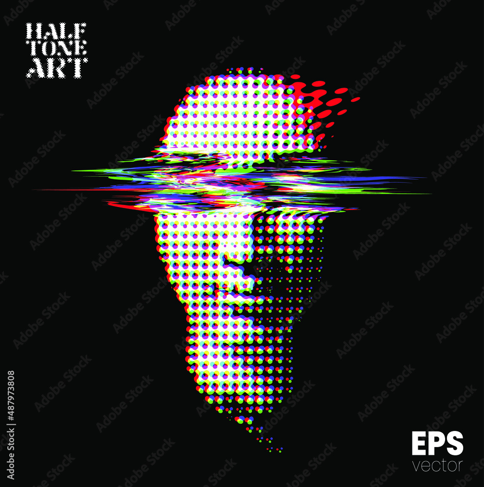 Halftone Art. Vector dot halftone in RGB color offset mode and glitch ...