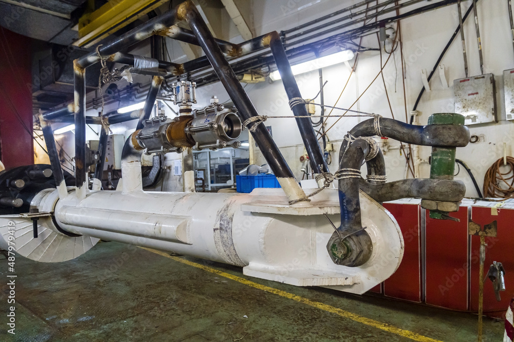A pulling head of a pipeline being push inside a pipe tunnel for ...