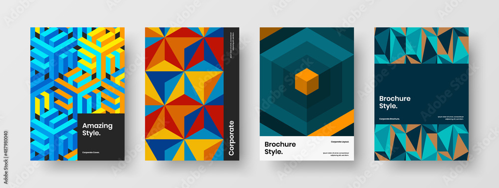 Trendy magazine cover A4 vector design concept bundle. Vivid geometric ...