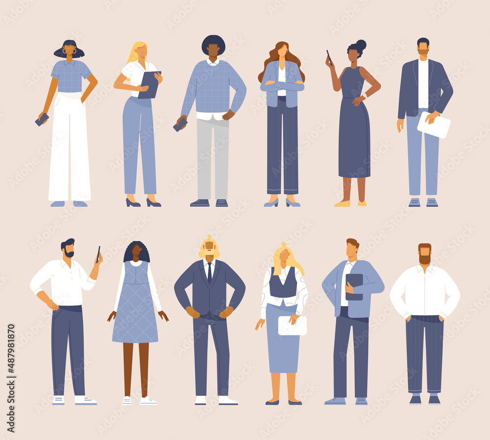 Vector collection of characters in business style. Full length men and ...